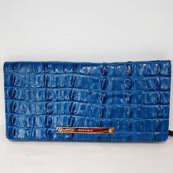 Brahmin | Bags | Brahmin Blue Leather Croc Wallet | Poshmark